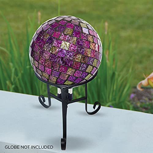 Alpine Corporation 10" Tall Indoor/Outdoor Glass Gazing Globe Metal Stand, Black