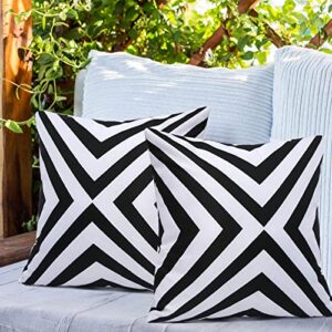 hckot 2 pack decorative outdoor waterproof pillow covers black and white geometric garden cushion sham throw pillowcase for patio tent couch 18×18 inch, black a