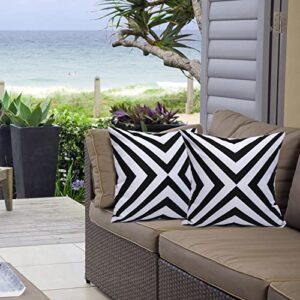 Hckot 2 Pack Decorative Outdoor Waterproof Pillow Covers Black and White Geometric Garden Cushion Sham Throw Pillowcase for Patio Tent Couch 18x18 Inch, Black A