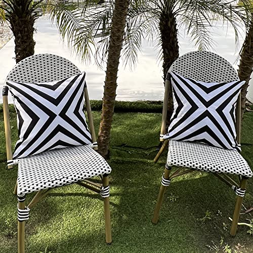 Hckot 2 Pack Decorative Outdoor Waterproof Pillow Covers Black and White Geometric Garden Cushion Sham Throw Pillowcase for Patio Tent Couch 18x18 Inch, Black A