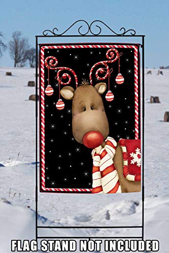 Toland Home Garden 101238 Candy Cane Reindeer Christmas Flag 28x40 Inch Double Sided Christmas Garden Flag for Outdoor House Winter Flag Yard Decoration