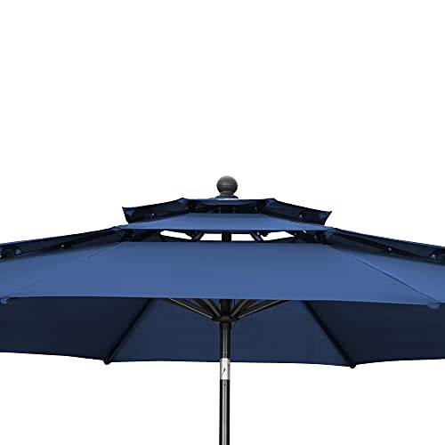 Oneofics Patio Umbrella 10FT 3 Tiers Outdoor Table Umbrella with Tilt and Crank Handle Market Patio Table Umbrella for Pool, Beach, Deck, Balcony, Garden and Lawn, Navy Blue