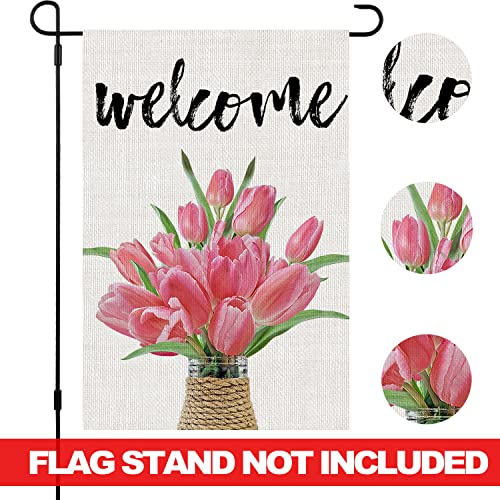 Spring Easter Tulips Garden Flag 12 x 18 Inch Vertical Double Sided Burlap Mothers day Flower Seasonal Farmhouse Yard Outdoor Decoration