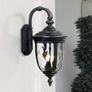 john timberland bellagio european outdoor wall light fixture textured black metal 20 1/2″ hammered glass decor for exterior house porch patio outside deck garage yard front door garden home