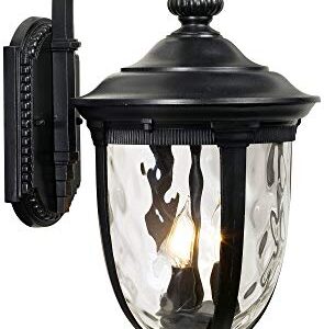 John Timberland Bellagio European Outdoor Wall Light Fixture Textured Black Metal 20 1/2" Hammered Glass Decor for Exterior House Porch Patio Outside Deck Garage Yard Front Door Garden Home