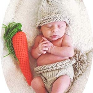 Newborn Photography Props Rabbit Outfit Baby Photoshoot Props Outfits Bunny Crochet Costume Baby Photo Prop Rabbit Hat Diaper Carrot Set 0-6 Months Baby Bunny Photo Prop for Easter Gift(Rabbit Outfit)