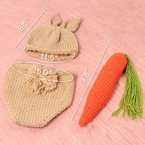 Newborn Photography Props Rabbit Outfit Baby Photoshoot Props Outfits Bunny Crochet Costume Baby Photo Prop Rabbit Hat Diaper Carrot Set 0-6 Months Baby Bunny Photo Prop for Easter Gift(Rabbit Outfit)