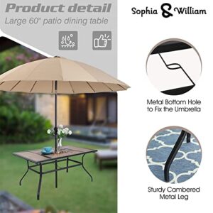 Sophia & William Patio Dining Set 8 Pieces Outdoor Metal Furniture Set with 13ft Double-Sided Patio Umbrella Beige, 6 x Swivel Patio Dining Chairs, 1 Wood Like Umbrella Table for Patio Lawn Garden