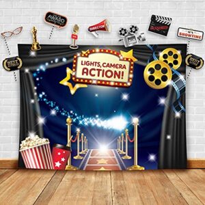 hollywood – movie theme photography backdrop and studio props diy kit. great as dress-up and awards night ceremony photo booth background, vintage costume birthday party supplies and event decorations