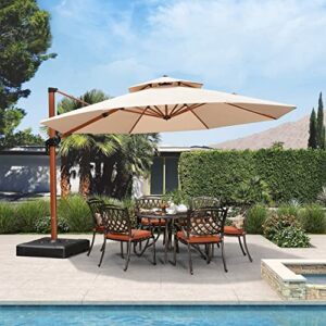 purple leaf 13ft patio umbrella outdoor round umbrella large cantilever umbrella windproof offset umbrella heavy duty sun umbrella for garden deck pool patio, beige