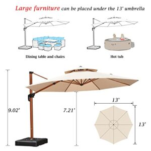 PURPLE LEAF 13ft Patio Umbrella Outdoor Round Umbrella Large Cantilever Umbrella Windproof Offset Umbrella Heavy Duty Sun Umbrella for Garden Deck Pool Patio, Beige