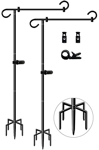 Whoonba 51 Inch Tall Garden Flag Stand Holder with 5 Prong Base, Yard Flag Pole Holder for 12x18 Outdoor Small Flag Decor with Two Spring Stoppers and a Tiger Clip, 2 Pack