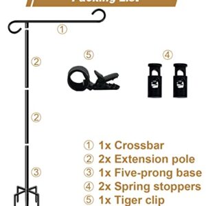 Whoonba 51 Inch Tall Garden Flag Stand Holder with 5 Prong Base, Yard Flag Pole Holder for 12x18 Outdoor Small Flag Decor with Two Spring Stoppers and a Tiger Clip, 2 Pack