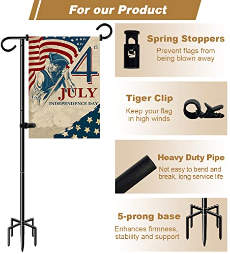 Whoonba 51 Inch Tall Garden Flag Stand Holder with 5 Prong Base, Yard Flag Pole Holder for 12x18 Outdoor Small Flag Decor with Two Spring Stoppers and a Tiger Clip, 2 Pack