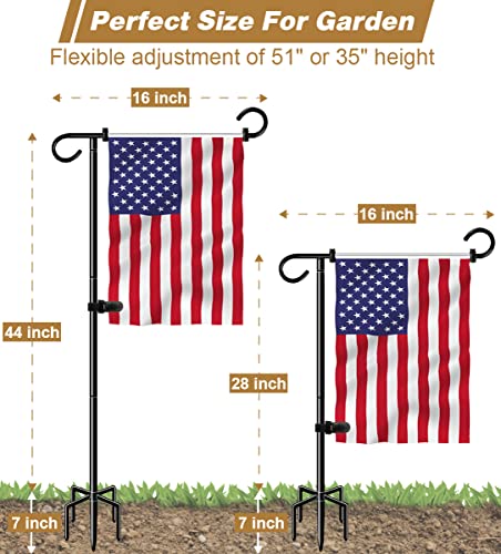 Whoonba 51 Inch Tall Garden Flag Stand Holder with 5 Prong Base, Yard Flag Pole Holder for 12x18 Outdoor Small Flag Decor with Two Spring Stoppers and a Tiger Clip, 2 Pack