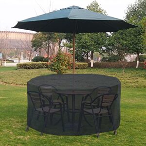 Round Garden Furniture Covers Waterproof 126x37in, Patio Furniture Covers Waterproof, Circular Outdoor Furniture Set Covers, 420D Heavy Duty Oxford Fabric Garden Table Cover, with Storage Bag