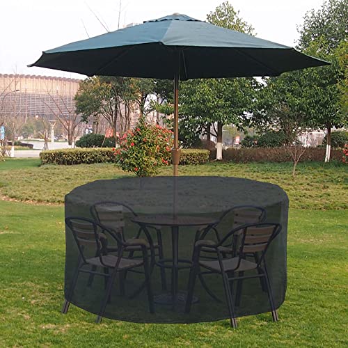 Round Garden Furniture Covers Waterproof 126x37in, Patio Furniture Covers Waterproof, Circular Outdoor Furniture Set Covers, 420D Heavy Duty Oxford Fabric Garden Table Cover, with Storage Bag