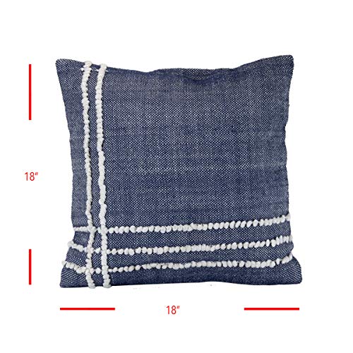 Foreside Home & Garden FIPL09799 Blue Hand Woven 18x18 Outdoor Decorative Throw Pillow with Pulled Curly Yarn Accents