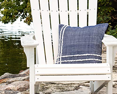 Foreside Home & Garden FIPL09799 Blue Hand Woven 18x18 Outdoor Decorative Throw Pillow with Pulled Curly Yarn Accents