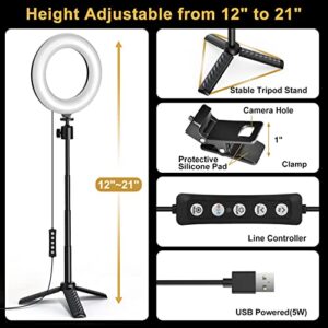 6.5" Ring Light for Computer Video Conference Lighting, Zoom Meetings. 29 Modes Dimmable Ringlight with Desk Tripod Stand and Clip. Laptop Webcam Light. Portable Selfie Light with RGB LED