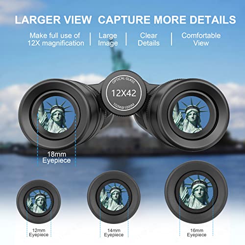 12x42 HD Binoculars for Adults with Universal Phone Adapter - High Power Binoculars with Super Bright and Large View- Lightweight Waterproof Binoculars for Bird Watching Hunting Outdoor Sports Travel