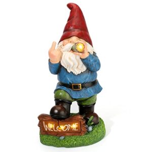 gnomes garden decor, 13.5″ tall solar large inappropriate funny gifts gnome outdoor statues for yard, patio, lawn, outside naughty gnome garden decorations gift for men women