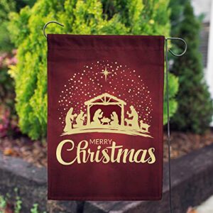 America Forever Merry Christmas Garden Flag - Gold Nativity, Glory To The Newborn King, Jesus Birth Wise Men Star of Bethlehem Religious Flag - Seasonal Yard Outdoor Decorative Flag - 12.5 x 18 Inches