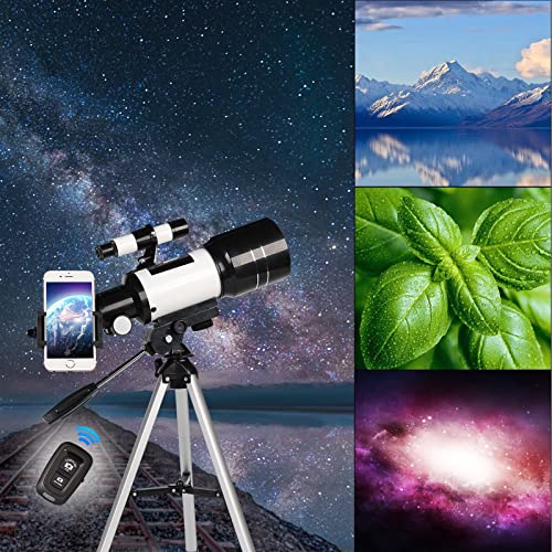 Telescope for Adults & Kids, 70mm Aperture Refractor Telescopes (15X-150X) for Astronomy Beginners, Portable Travel Telescope with Phone Adapter & Wireless Remote, Astronomy Gifts for Kids