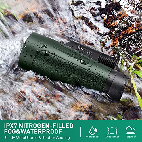 Monocular, CAMMOO 24mm Large Eyepiece, 12×50 High Power Monocular Telescope for Bird, Wildlife, Stars Watching, Camping, SMC Clear Low Light Vision, IPX7 Waterproof Monocular with Smartphone Adapter