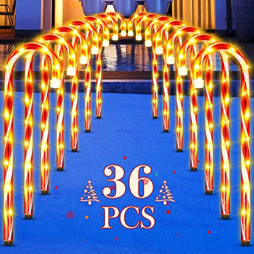 Zhengmy Pcs 21 Inch Christmas Cane Lights Christmas Pathway Markers Lights Christmas Outdoor Decorations Cane Lights with Stakes for Xmas Holiday Party Walkway Patio Garden Decor