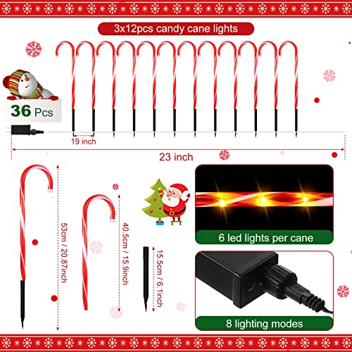 Zhengmy Pcs 21 Inch Christmas Cane Lights Christmas Pathway Markers Lights Christmas Outdoor Decorations Cane Lights with Stakes for Xmas Holiday Party Walkway Patio Garden Decor