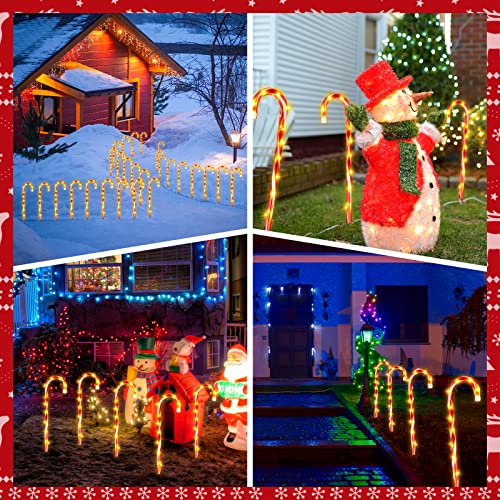 Zhengmy Pcs 21 Inch Christmas Cane Lights Christmas Pathway Markers Lights Christmas Outdoor Decorations Cane Lights with Stakes for Xmas Holiday Party Walkway Patio Garden Decor