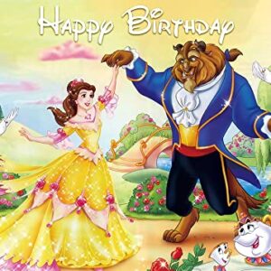 Beauty and The Beast Happy Birthday Theme Photography Backdrops Children Boys or Girls Birthday Party Photo Background 5X3FT Cake Table Banner Beauty and The Beast Engagement Party Decor Supplies