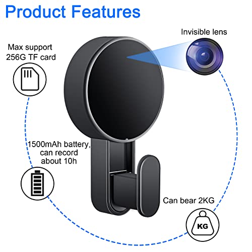 CENGFERDER-JR 64GB Hidden Camera Spy Camera HD 1080P Mini Spy Camera Clothes Hook Nanny Cam, Small Hidden Camera Security Camera with Motion Detection for Home/Office/NoAPP