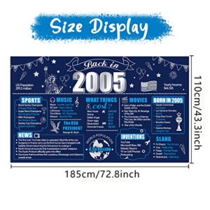 Large Blue Silver 18th Birthday Banner Decoration for Men, Navy Blue 18th Birthday Back in 2005 Birthday Banner Party Supplies, Happy 18 Years Old Birthday Photo Background for Indoor Outdoor