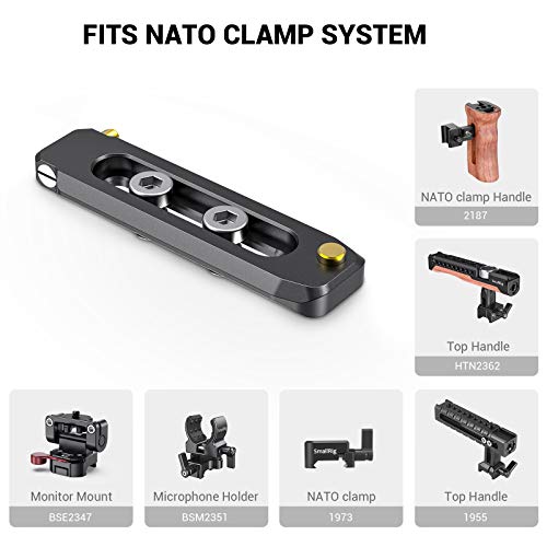 SMALLRIG Universal Low-Profile Quick Release NATO Rail Safety Rail 90mm/3.5inches Long with 1/4'' Screws for NATO Handle Camera Cage EVF Mount – BUN2484