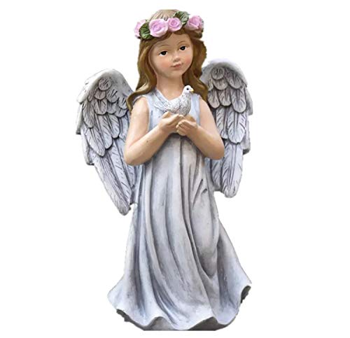 Sun Shade Angel Grasping Dove Standing Sculpture Statue Outdoor Garden Decoration Commemorative Gift 12.6" high (Resin) Gray