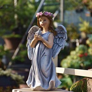 Sun Shade Angel Grasping Dove Standing Sculpture Statue Outdoor Garden Decoration Commemorative Gift 12.6" high (Resin) Gray