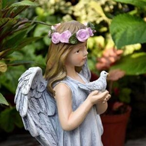 Sun Shade Angel Grasping Dove Standing Sculpture Statue Outdoor Garden Decoration Commemorative Gift 12.6" high (Resin) Gray