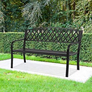 patio bench outdoor bench garden bench park yard furniture 400 lbs durable cast iron metal outdoor seating for yard porch lawn deck entryway backyard, black