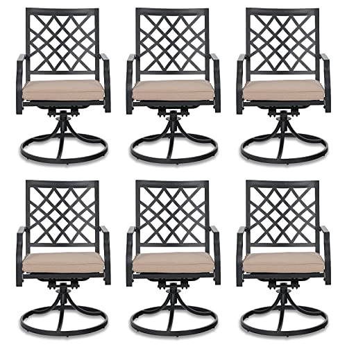 PHI VIALLA Patio Chairs Outdoor Swivel Dining Chairs Outdoor Furniture Chairs Set of 6 with Cushion Suports 300lbs for Lawn Garden Backyard Weather Resistant-Black Frame