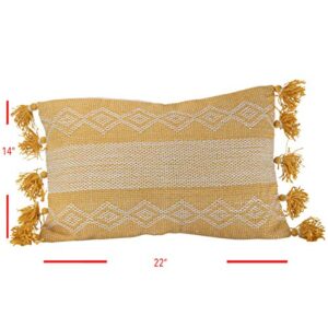 Foreside Home & Garden FIPL09461 Yellow Decorative Throw Diamond Pattern Woven 14x22 Outdoor Pillow w/Hand Tied Tassels