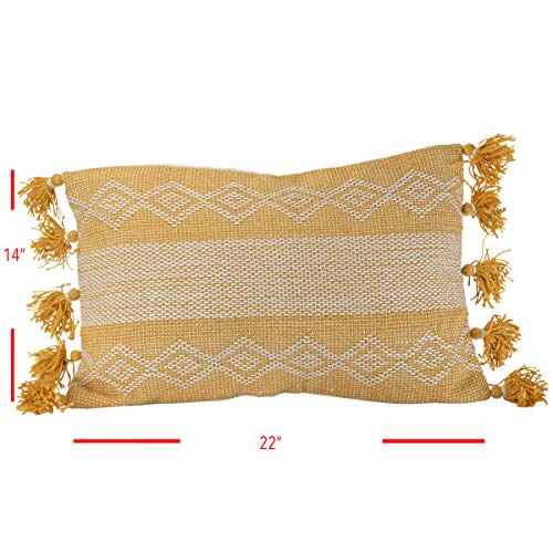 Foreside Home & Garden FIPL09461 Yellow Decorative Throw Diamond Pattern Woven 14x22 Outdoor Pillow w/Hand Tied Tassels