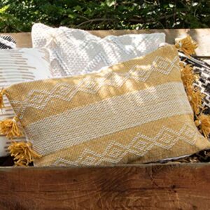 Foreside Home & Garden FIPL09461 Yellow Decorative Throw Diamond Pattern Woven 14x22 Outdoor Pillow w/Hand Tied Tassels