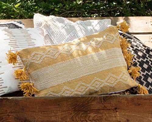 Foreside Home & Garden FIPL09461 Yellow Decorative Throw Diamond Pattern Woven 14x22 Outdoor Pillow w/Hand Tied Tassels