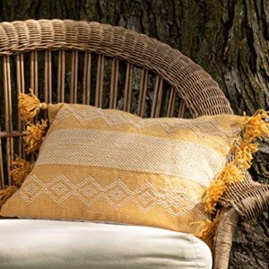 Foreside Home & Garden FIPL09461 Yellow Decorative Throw Diamond Pattern Woven 14x22 Outdoor Pillow w/Hand Tied Tassels