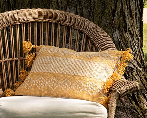 Foreside Home & Garden FIPL09461 Yellow Decorative Throw Diamond Pattern Woven 14x22 Outdoor Pillow w/Hand Tied Tassels