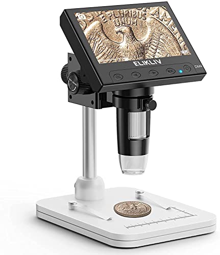 Elikliv EDM4 4.3" Coin Microscope, LCD Digital Microscope 1000x, Coin Magnifier with 8 Adjustable LED Lights, PC View, Windows Compatible