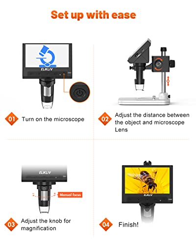 Elikliv EDM4 4.3" Coin Microscope, LCD Digital Microscope 1000x, Coin Magnifier with 8 Adjustable LED Lights, PC View, Windows Compatible