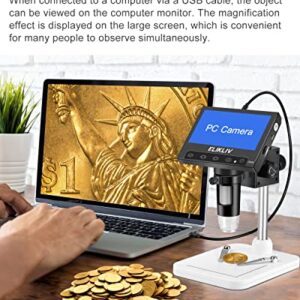 Elikliv EDM4 4.3" Coin Microscope, LCD Digital Microscope 1000x, Coin Magnifier with 8 Adjustable LED Lights, PC View, Windows Compatible